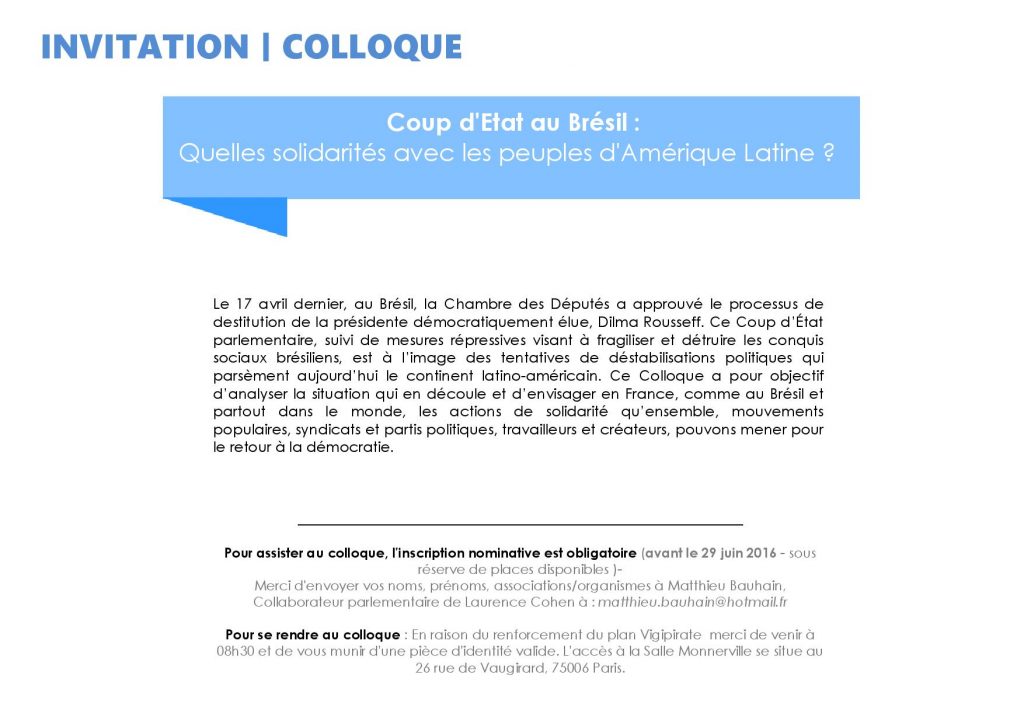 Colloque - Coup d'État au Brésil : quelles solidarités avec les peuples ...